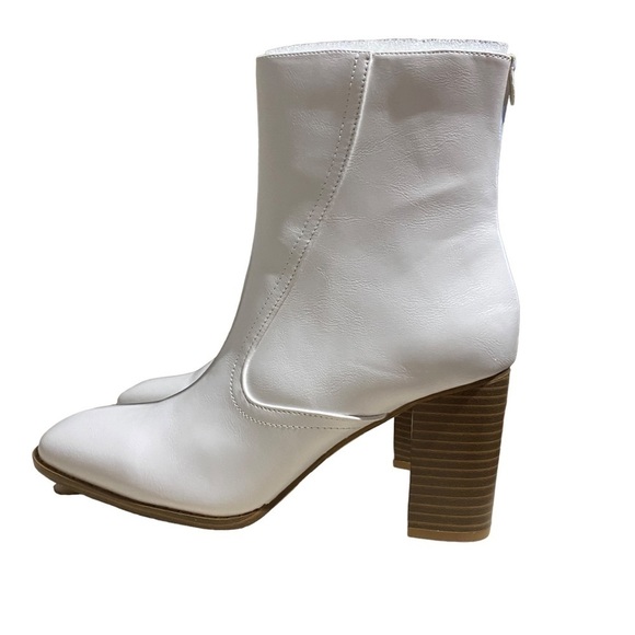 Shoes | New White Midcalf Square Toe Boots High Heel Boot | Poshmark